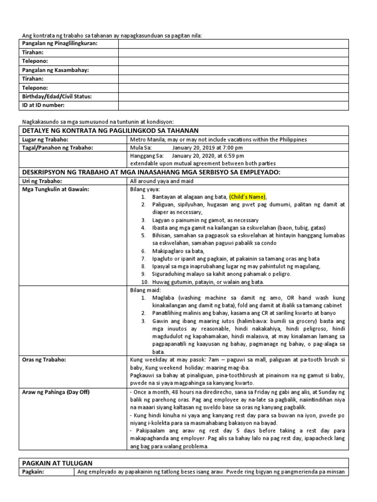 New Maid Contract Generic | PDF