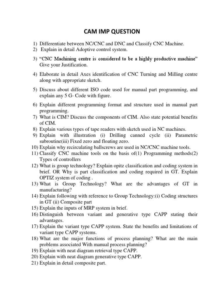 CAM Imp Question | PDF | Numerical Control | Computer Programming