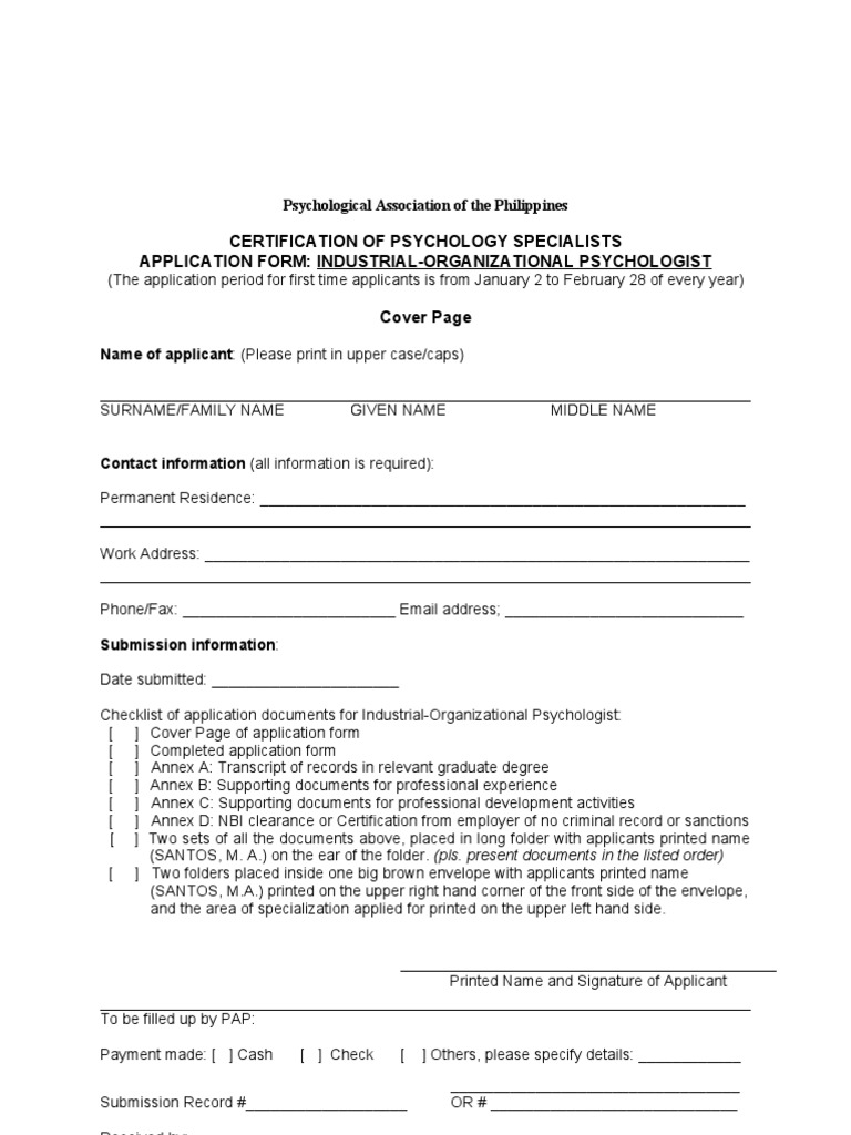 IO Psychologist Application Form | PDF | Psychology | Academia