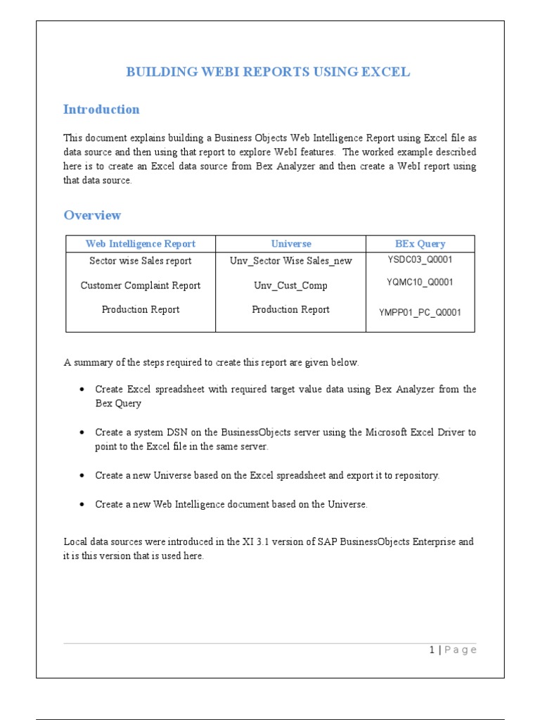 Building WebI Report | PDF | Microsoft Excel | Spreadsheet