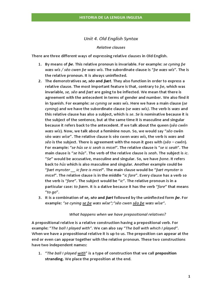 Old English Syntax. | PDF | Verb | English Language