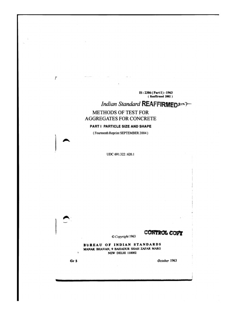IS 2386 (Part I) - 1963 | PDF
