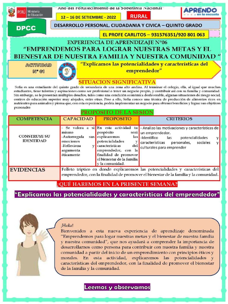 Experiencia de Aprendizaje #06 - Actividad #01 - Desarrollo Personal Ciudadania y Civica - 5to ...
