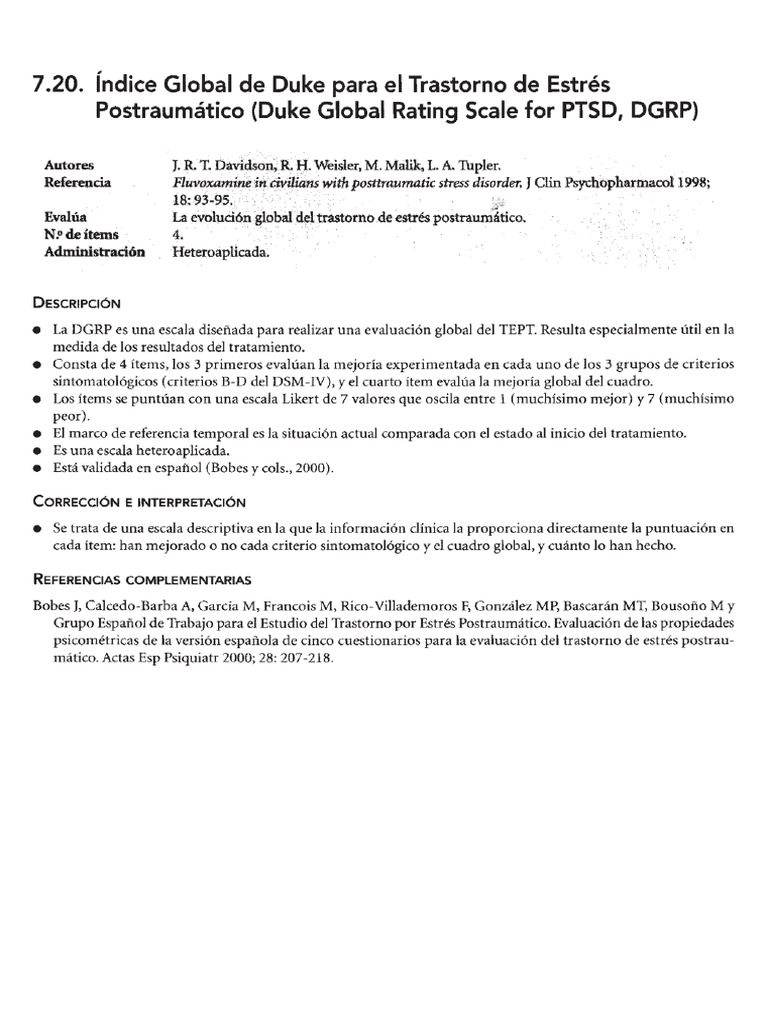 Evaluación del TEPT y el Índice Duke | PDF | Medicina CLINICA ...