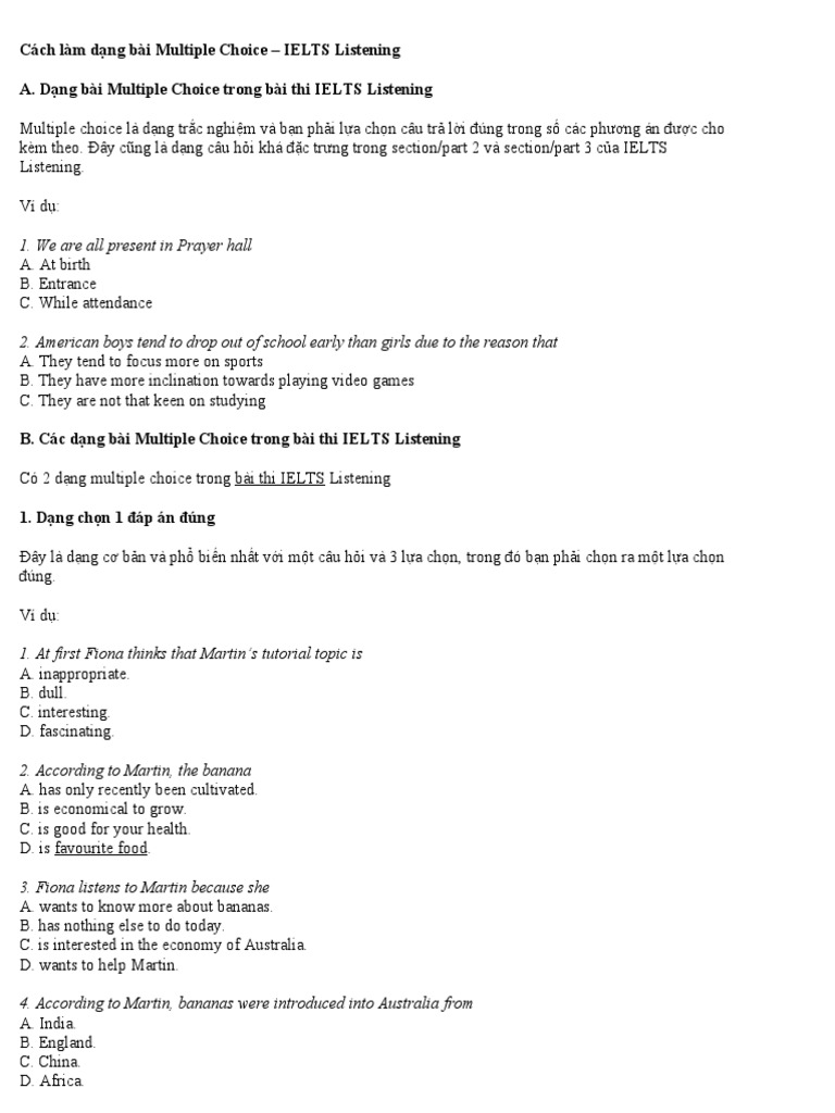 Multiple Choice Listening | PDF