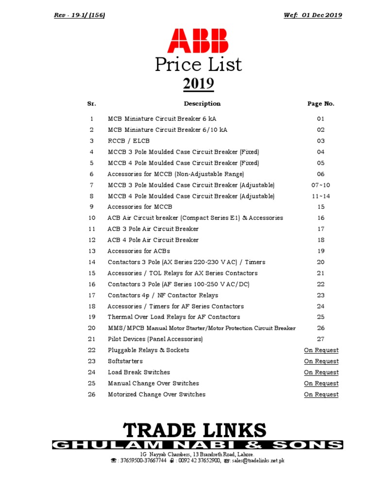 abb Price List 2019 - Comprehensive Catalog of Circuit Breakers ...