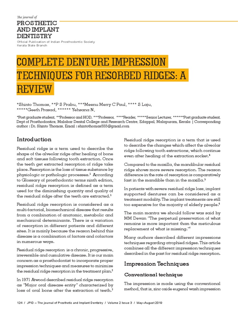 Complete Denture Techniques for Resorbed Ridges | PDF | Dentures ...