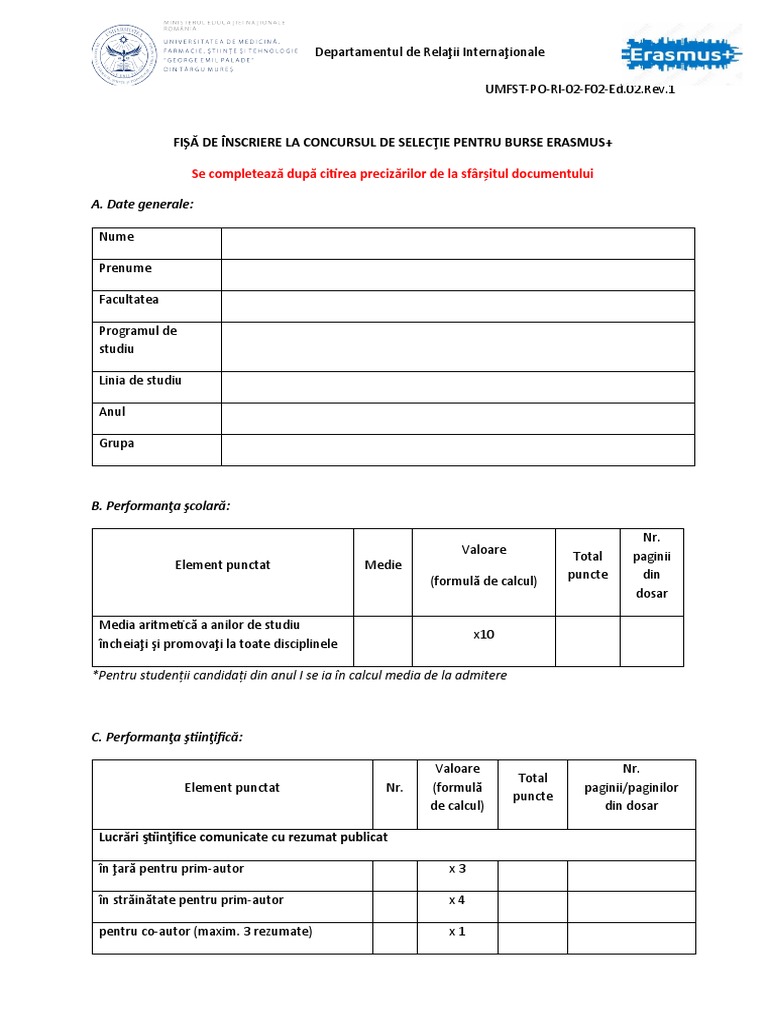 UMFST PO RI 02 F02 - Fisa - de - Inscriere | PDF