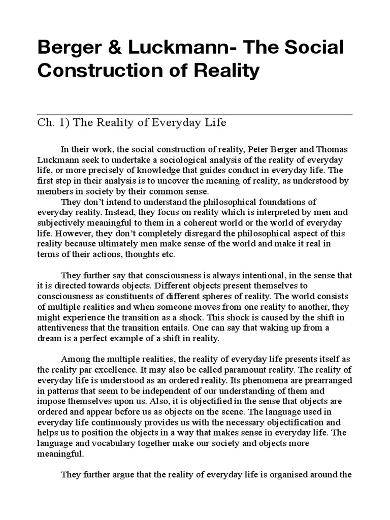 Berger & Luckmann - The Social Construction of Reality | PDF | Reality ...