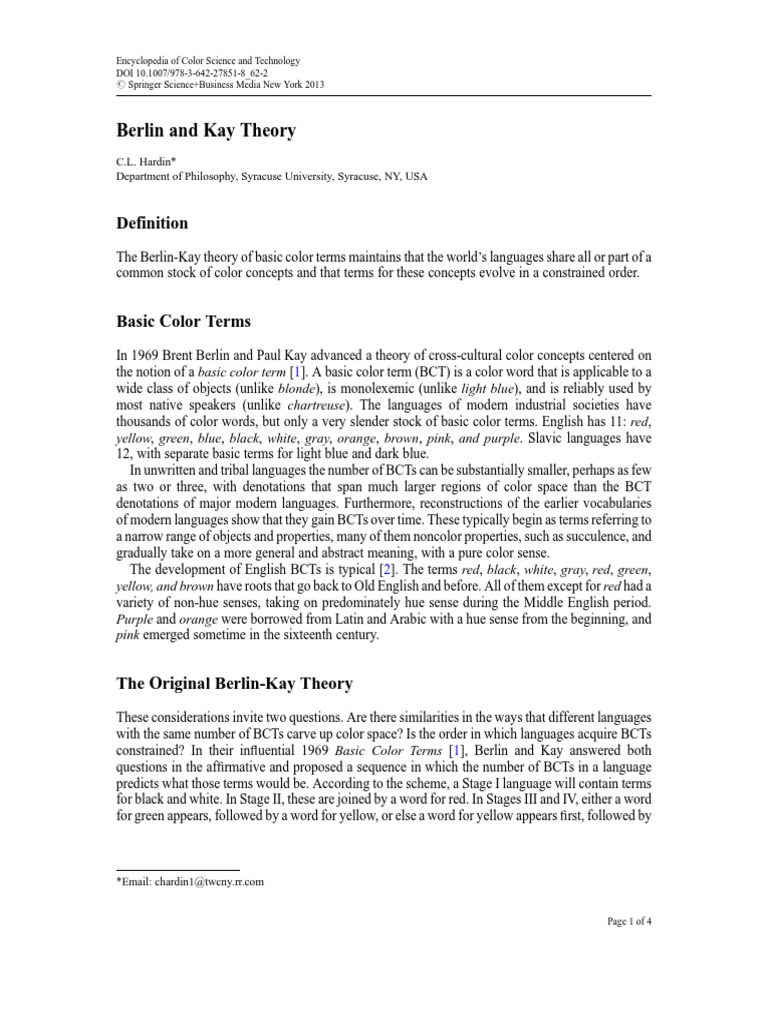 Berlin and Kay's Color Theory | PDF | Color | Cognitive Science