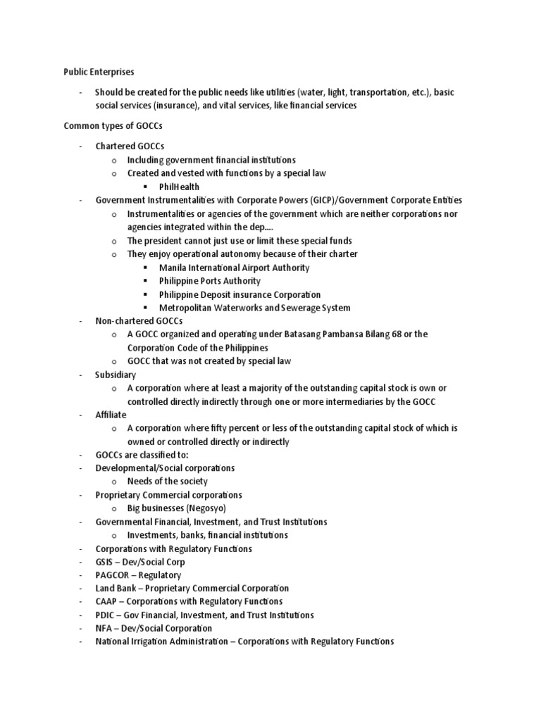 Public Enterprise Pdf Corporations Philippines