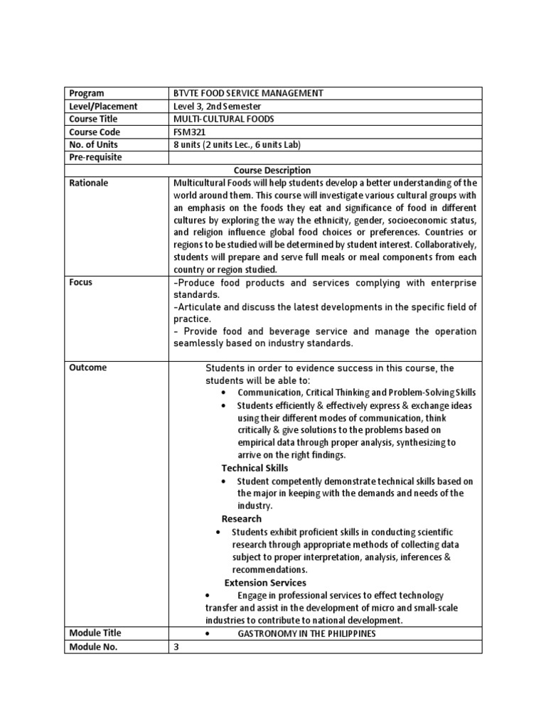 Module 3 Multi-Cultural Foods | PDF | Gastronomy | Tourism