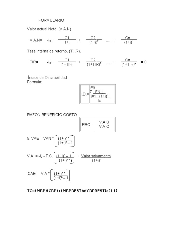 Financial Formulas: VAN, TIR, CAE, VAE | PDF | Teaching Methods ...
