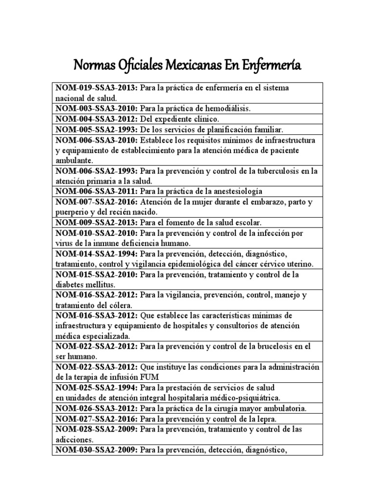 Normas Oficiales Mexicanas en Enfermería | PDF | Asistencia sanitaria ...