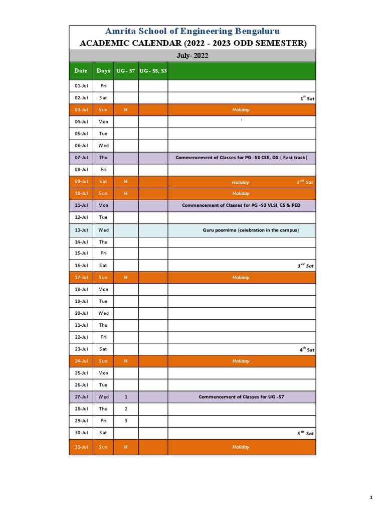 Academic Calendar - 2022-23 Odd Sem | PDF | Religious Holidays | Observances