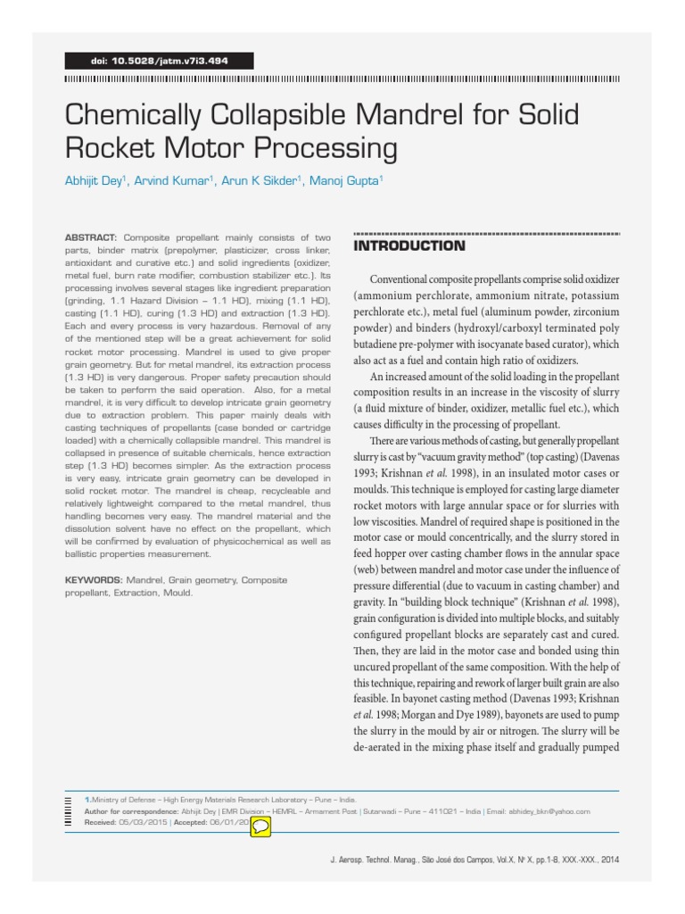 Chemically Collapsible Mandrel for Propellants | PDF | Rocket ...