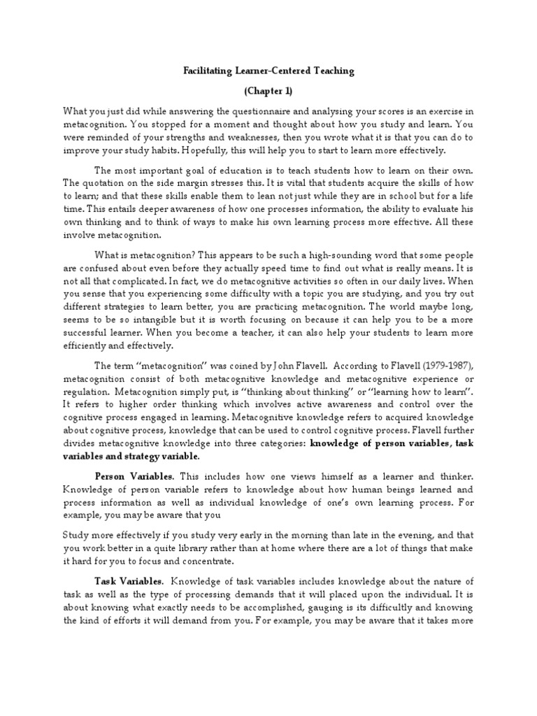 Chapter 1 MCC | Download Free PDF | Metacognition | Learning