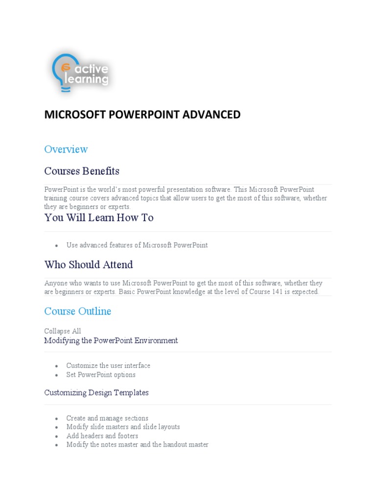 Active Learning - Microsoft Powerpoint Advanced | PDF