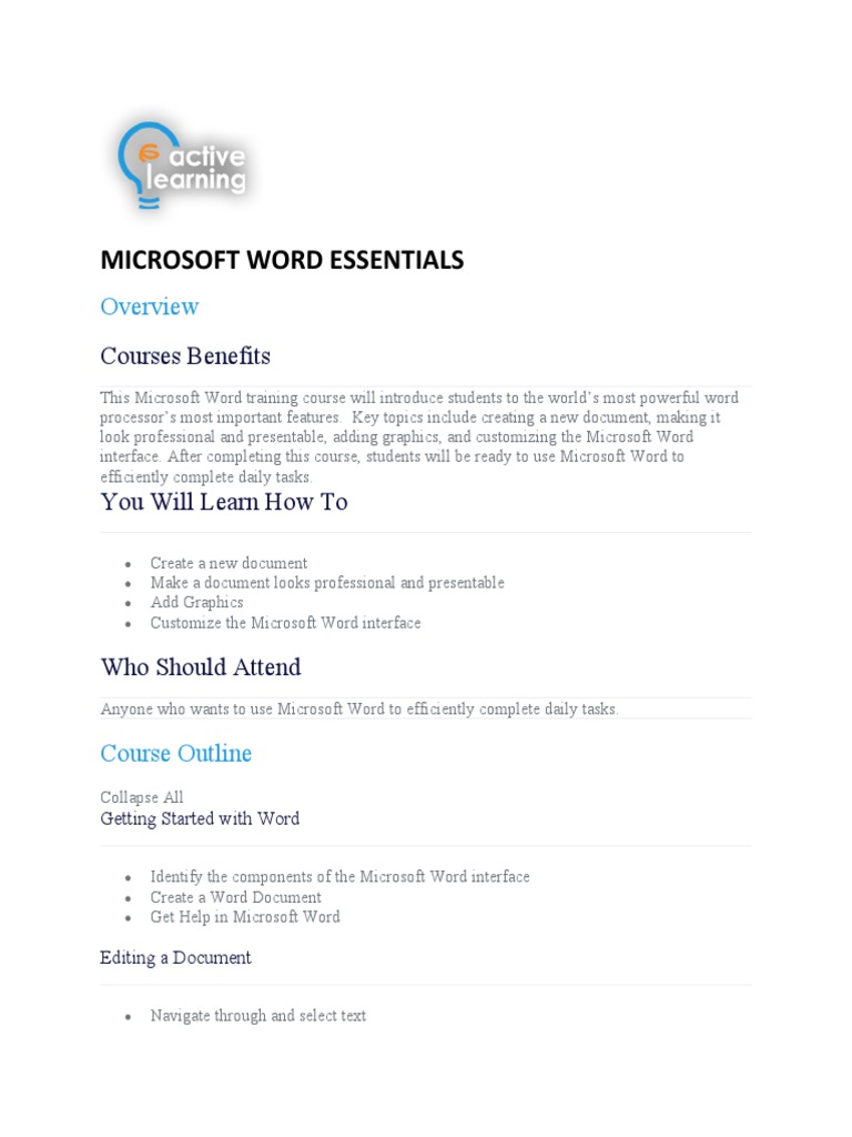 Microsoft Word Essentials Training Guide | PDF