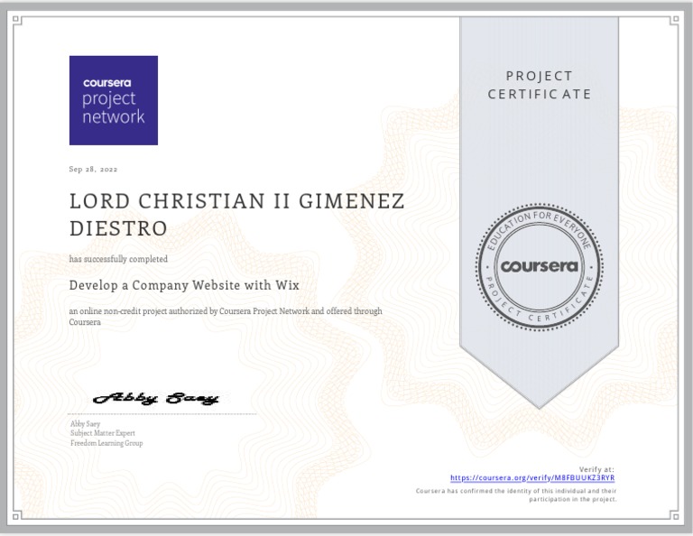 Develop A Company Website With Wix Certificate | PDF Develop A Company Website With Wix Certificate | PDF