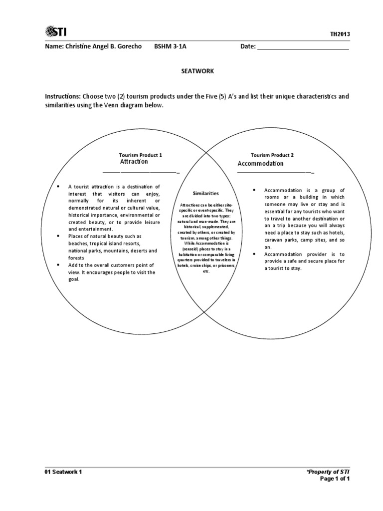 01 Seatwork 1 2 | PDF | Tourism | Transport