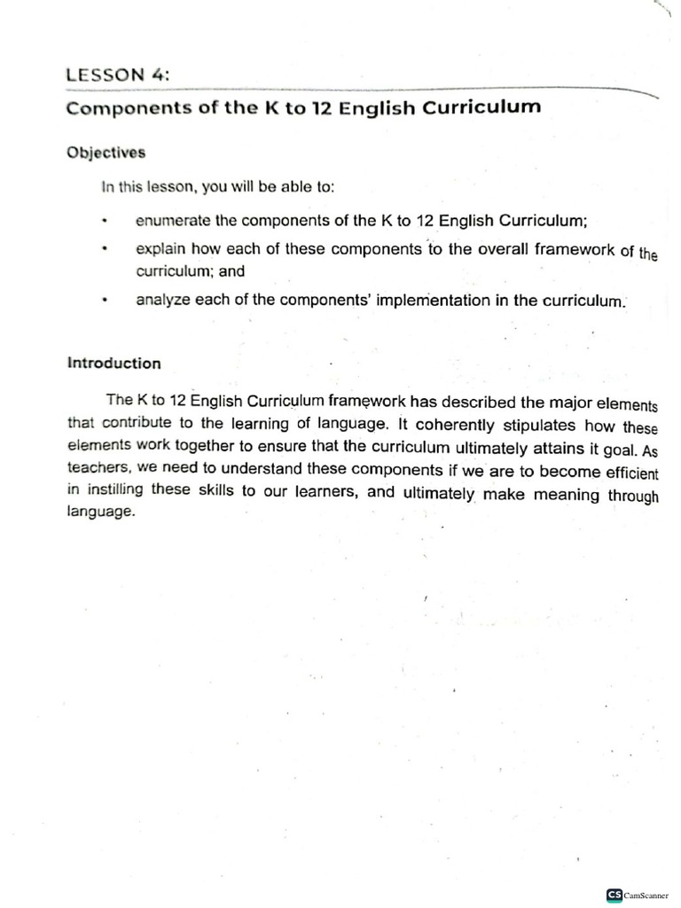 Lesson 4-Components of The K To 12 English Curriculum | PDF ...