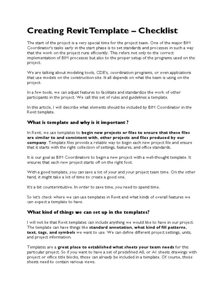 Revit Template Checklist Pdf Autodesk Revit Building Information Modeling