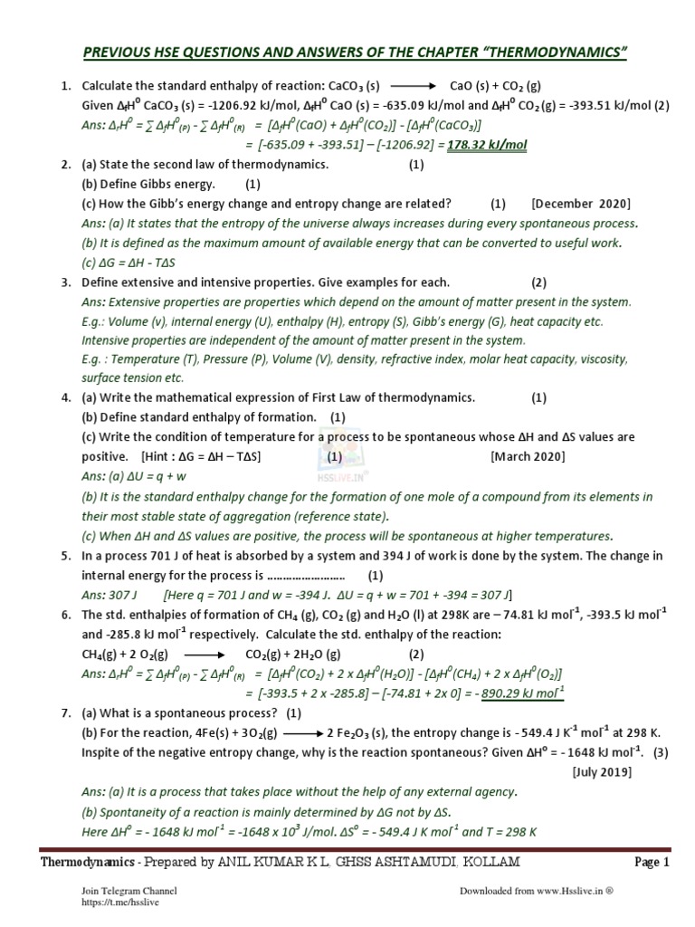 Hssive-Xi-Chem-6. Thermodynamics Q & A | PDF | Enthalpy | Heat