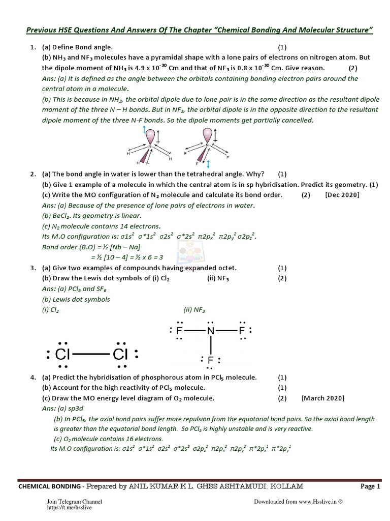 Hssive-Xi-Chem-4. Chemical Bonding and Molecular Structure Q & A | PDF | Chemical Bond ...