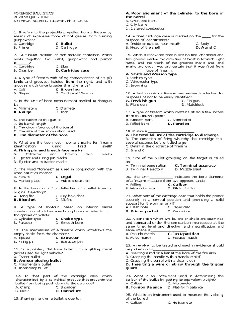 Forensic Ballistics Review Questions | PDF | Gun Barrel | Cartridge ...