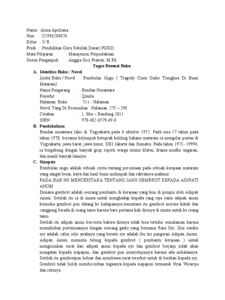 Tugas Resensi Buku Atau Novel. Arina Apriliana | PDF