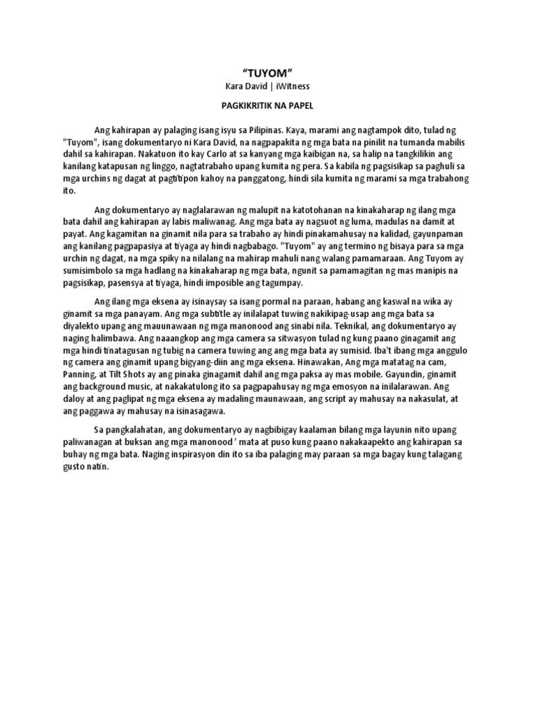 TUYOM Pagkikritik Na Papel (Kahirapan) | PDF