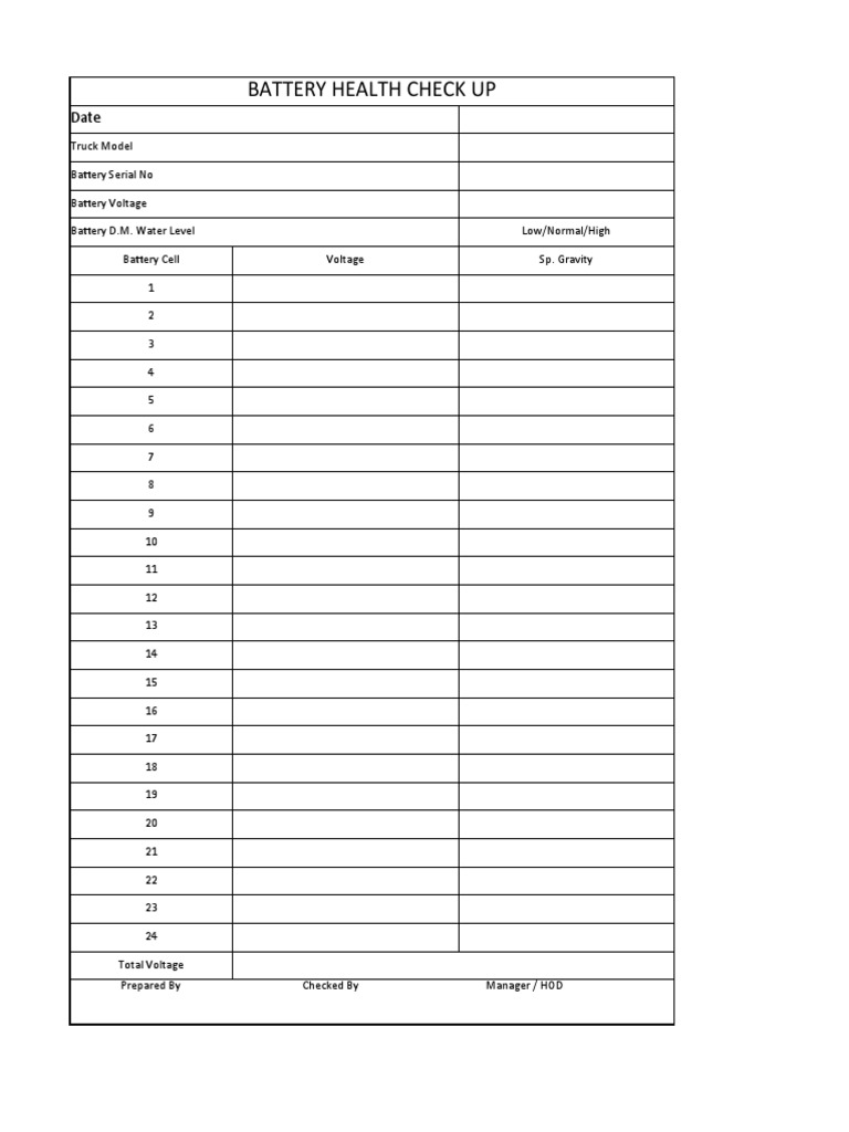 Battery Health Check Log Sheet | PDF