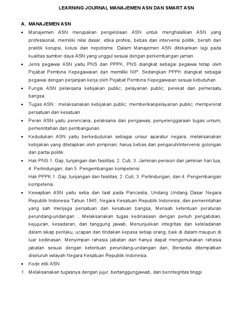 Learning Journal Manajemen Asn Dan Smart Asn | PDF | Karier & Perkembangan