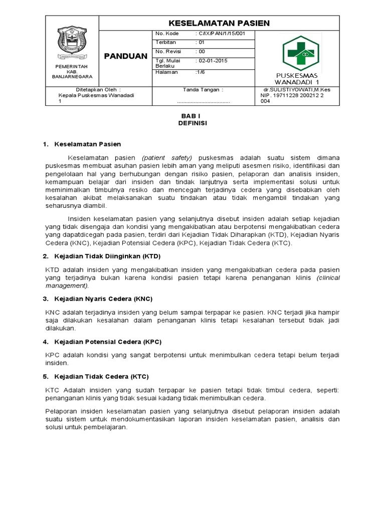 Panduan Keselamatan Pasien Di Puskesmas | PDF