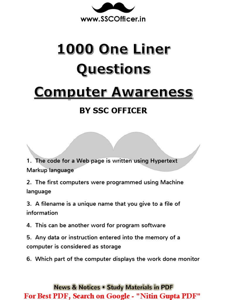 1000 Computer Awareness One Liner in English | PDF