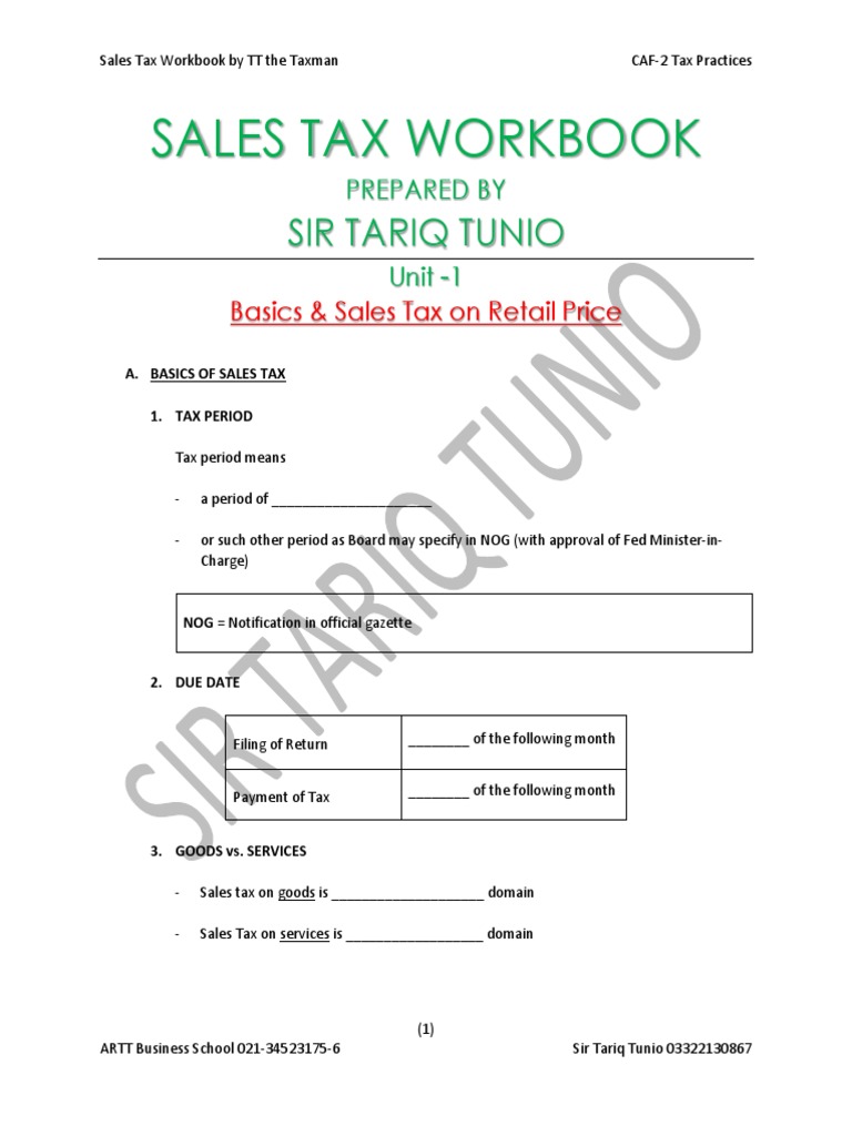 Sales Tax Workbook Overview by Sir Tariq | PDF | Taxes | Sales Taxes In ...