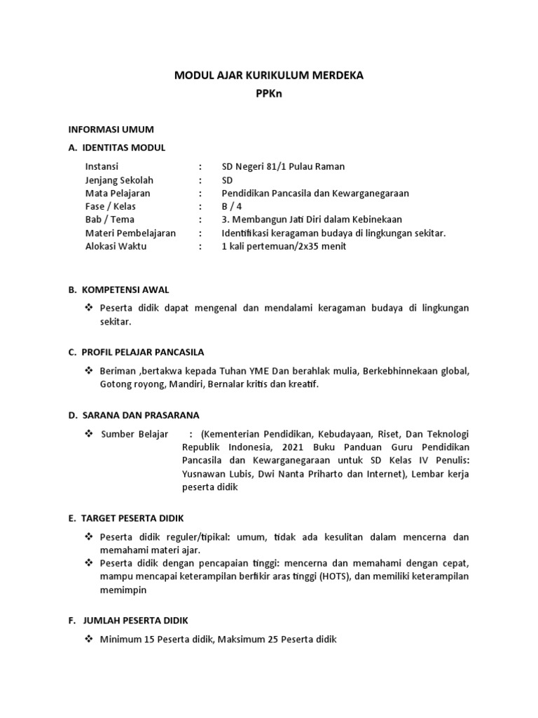 Modul Ajar PPKN BAB 3 KELAS 4 | PDF