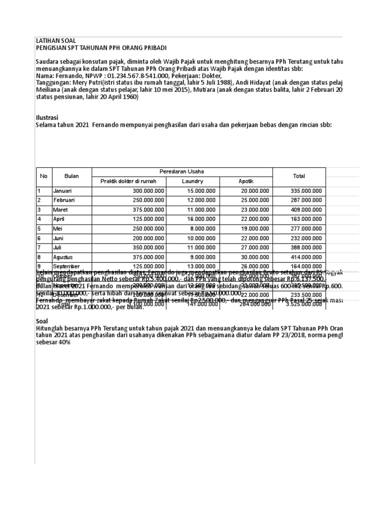 Latihan Soal SPT Tahunan PPH OP - Brevet Okt 2022 | PDF