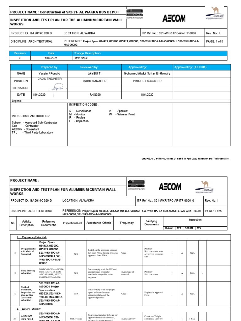 Curtain Wall Itp | PDF | Specification (Technical Standard) | Economic Sectors