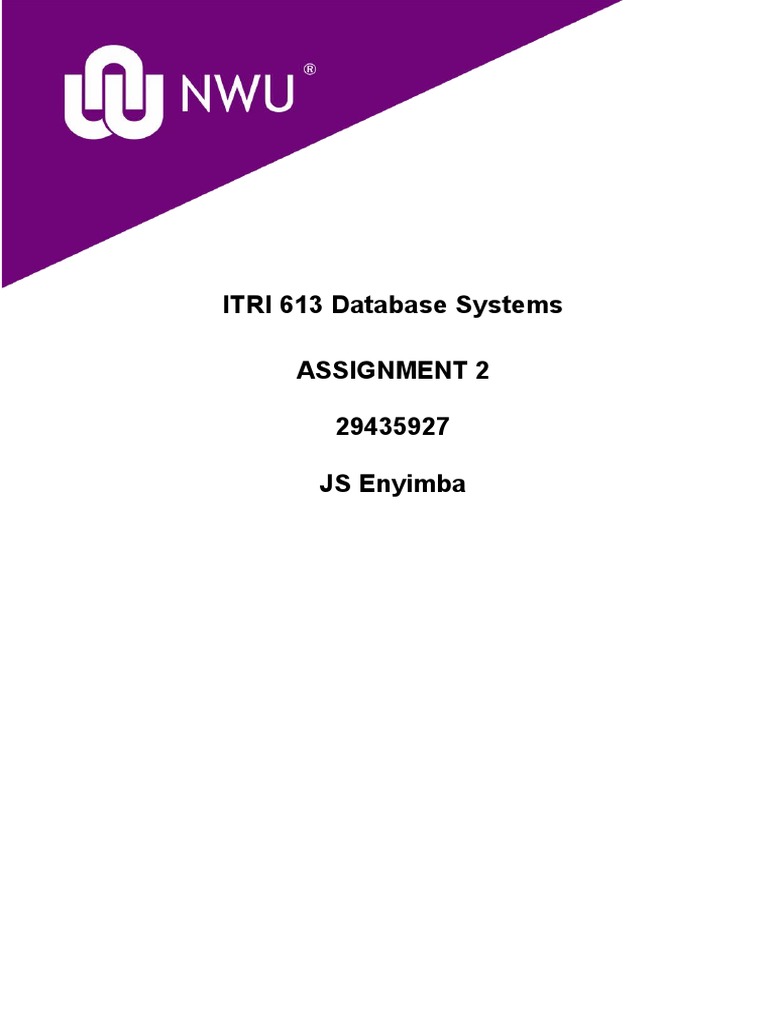 Itri 613 Database Systems Assignment 2 29435927 | PDF | Databases | Data