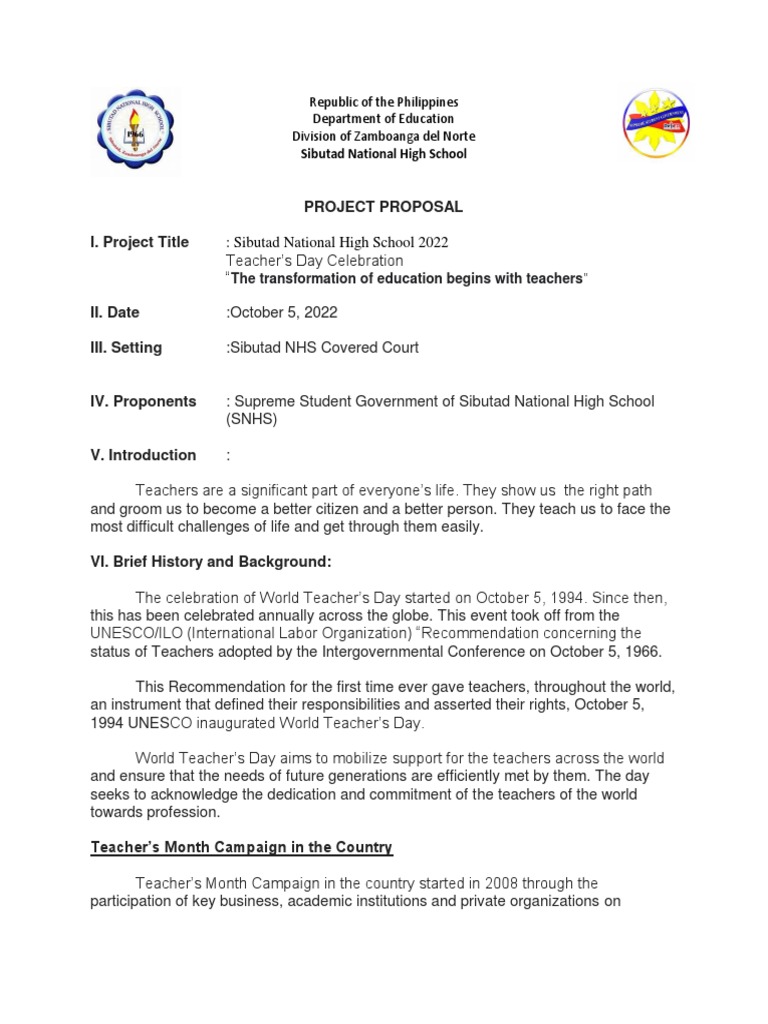 Project-Proposal-22-Teachers-Day-PDF | PDF | Teachers | International ...