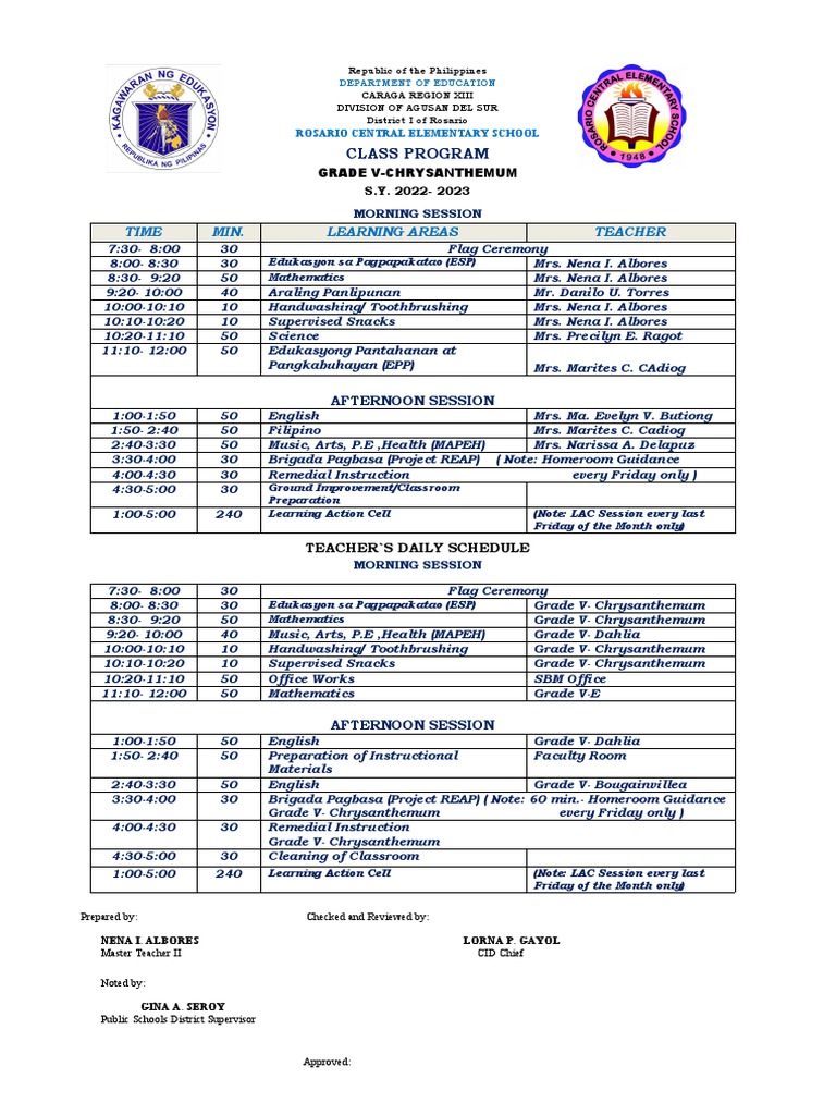 Class Program Nena 2022-2023 | PDF | Schools