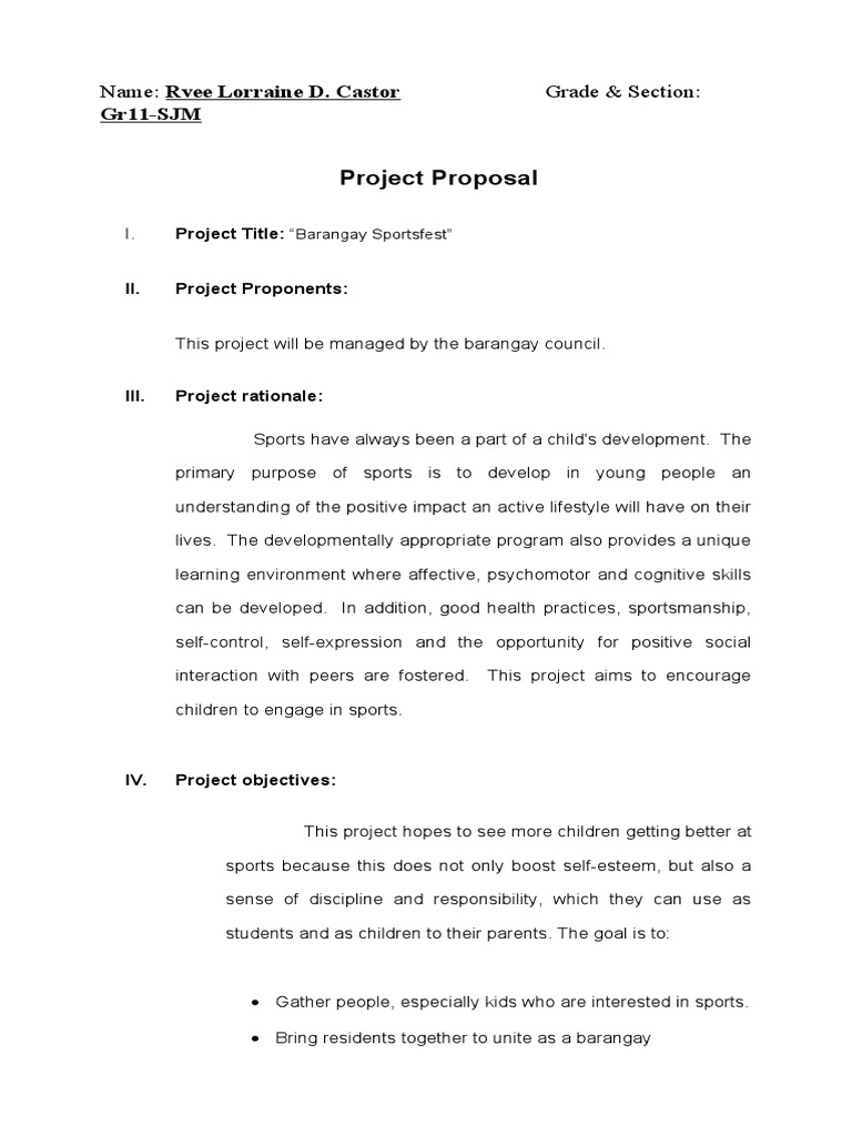 Project Proposal by Castor Rvee gr11-SJM | PDF | Sports | Psychological Concepts