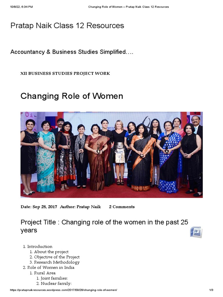 Changing Role of Women - Pratap Naik Class 12 Resources | PDF | Gender ...