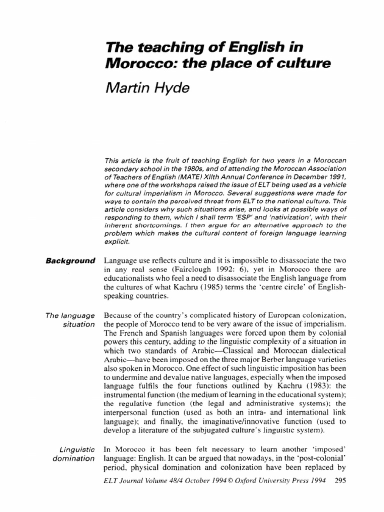 The Teaching of English in Morocco | PDF | English As A Second Or ...