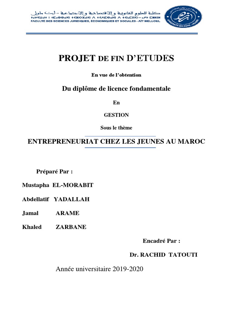 PFE Entrepreneuriat Chez Les Jeunes Au Maroc - Copie - Copie | PDF ...