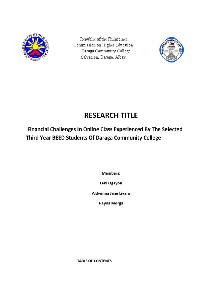 Financial Challenges in Online Class Experienced by The Selected Third Year BEED Students of ...