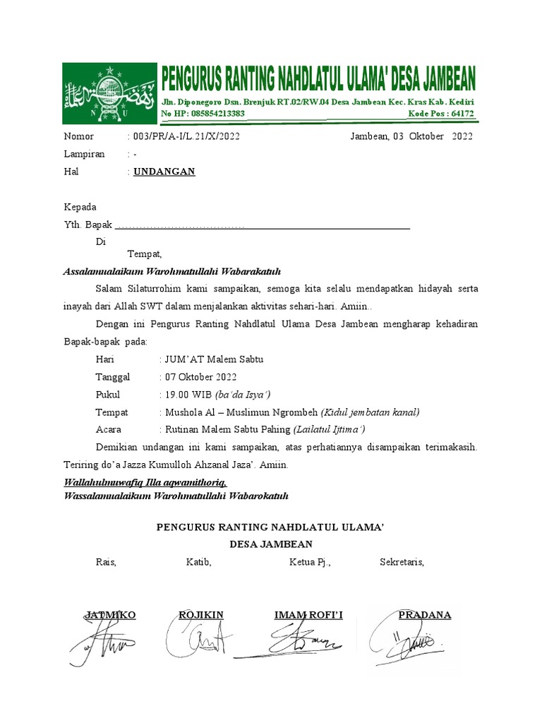 PENGURUS RANTING NAHDLATUL ULAMA. Terbaru | PDF