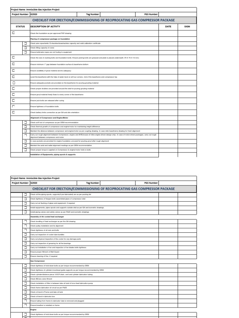 Erection Checklist | PDF